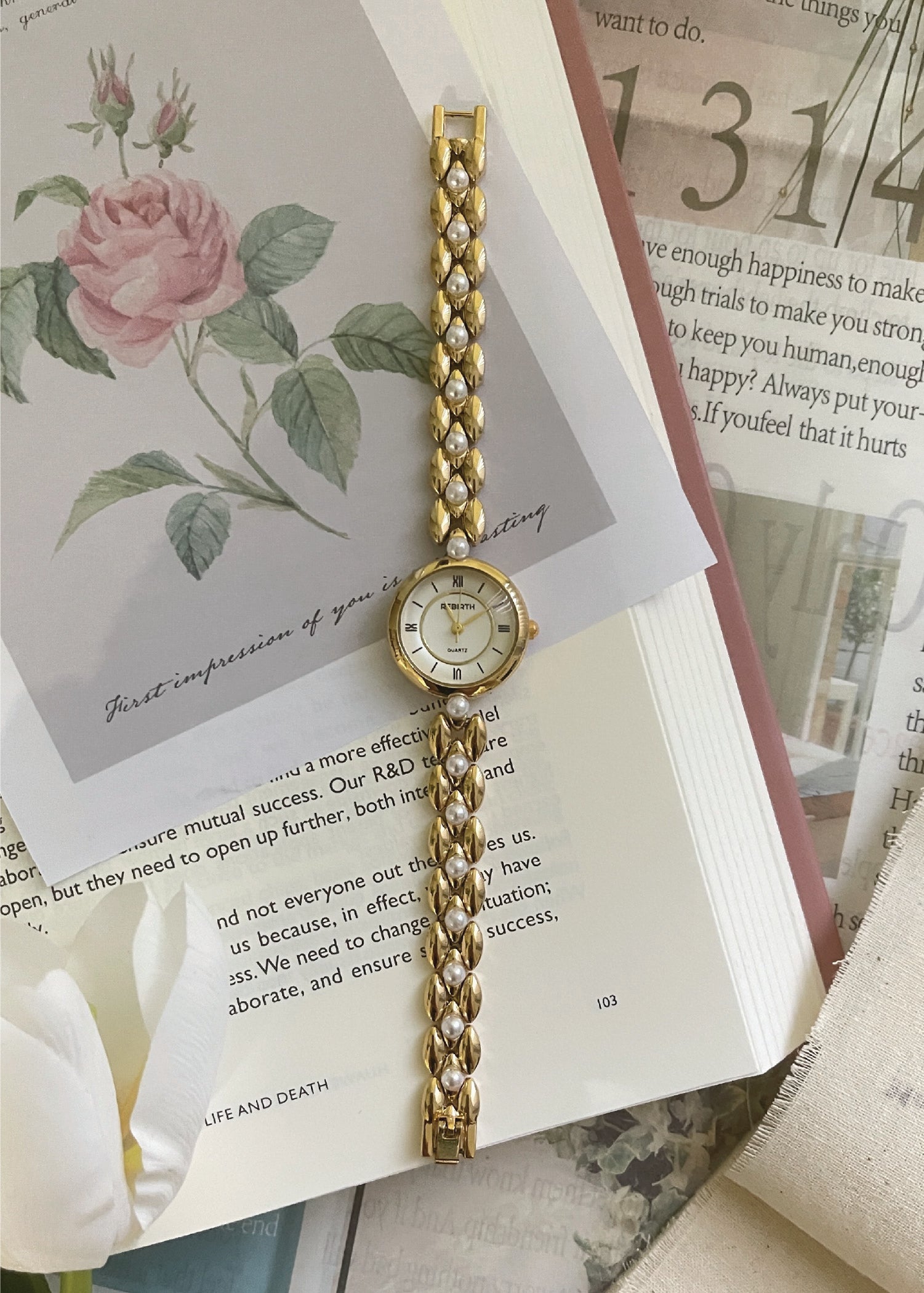 Gold Pearl Bracelet Watch – Pit a Pat